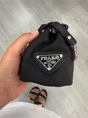 Prada | Accessories | Prada Black Nylon Drawstring Mini Pouch With ...